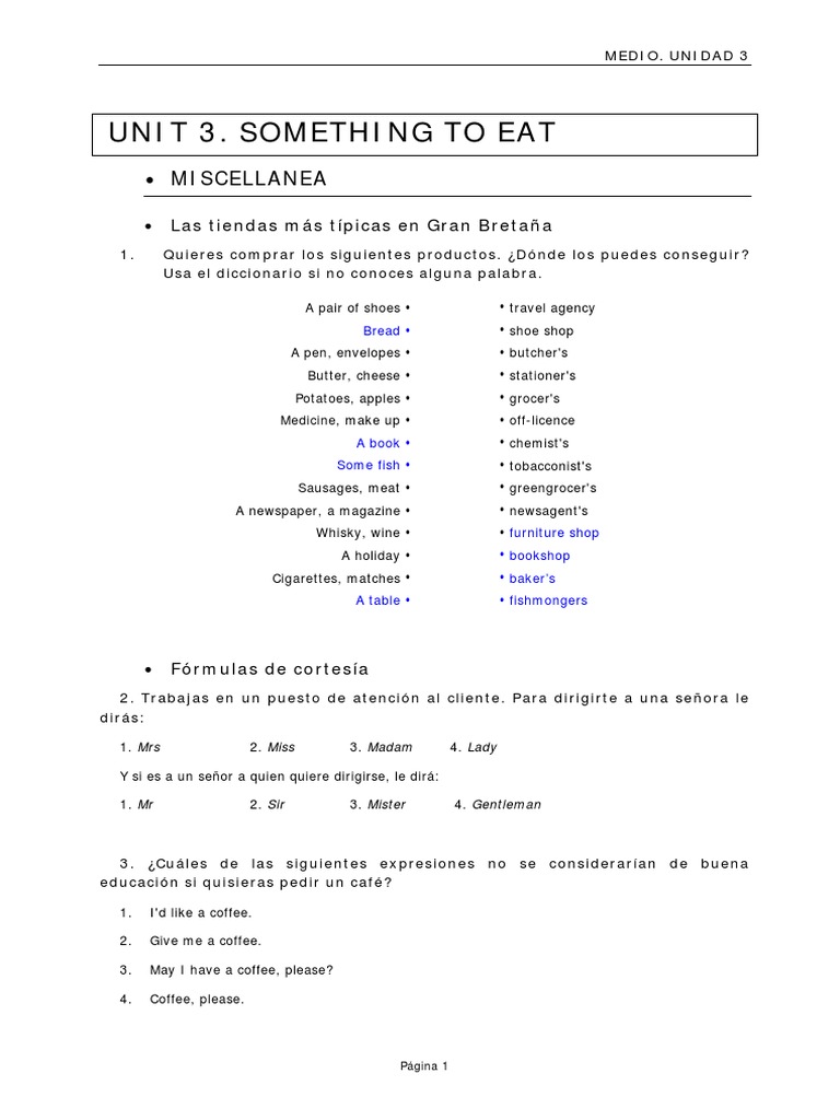 Unit 3 | PDF | Alimentos | Bebidas