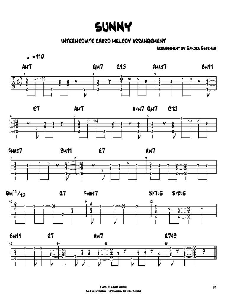 Sunny Sunny: Intermediate Chord Melody Arrangement Intermediate Chord ...