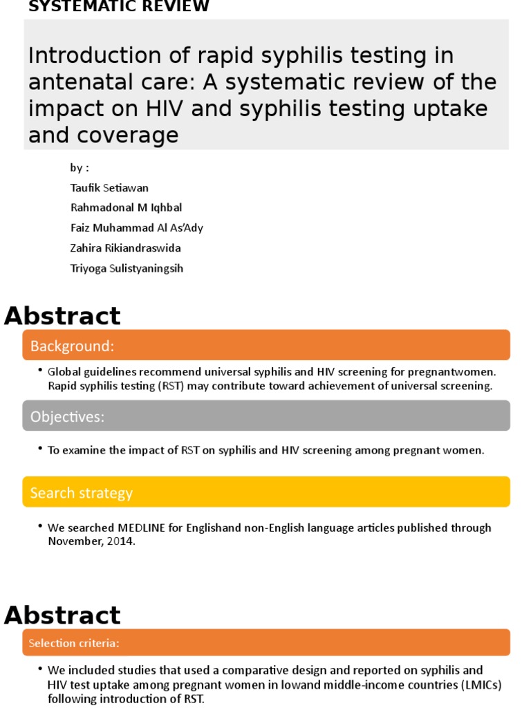 Introduction of Rapid Syphilis Testing in Antenatal Care: A Systematic ...