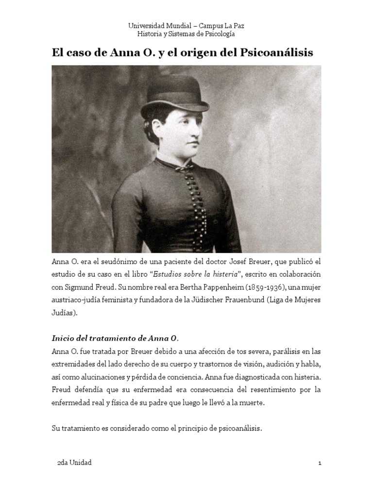 El Caso de Anna O | PDF | Sigmund Freud | Ciencias del comportamiento