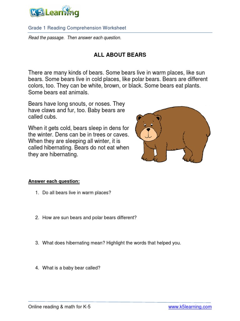 1st Grade 1 Reading Bears | PDF