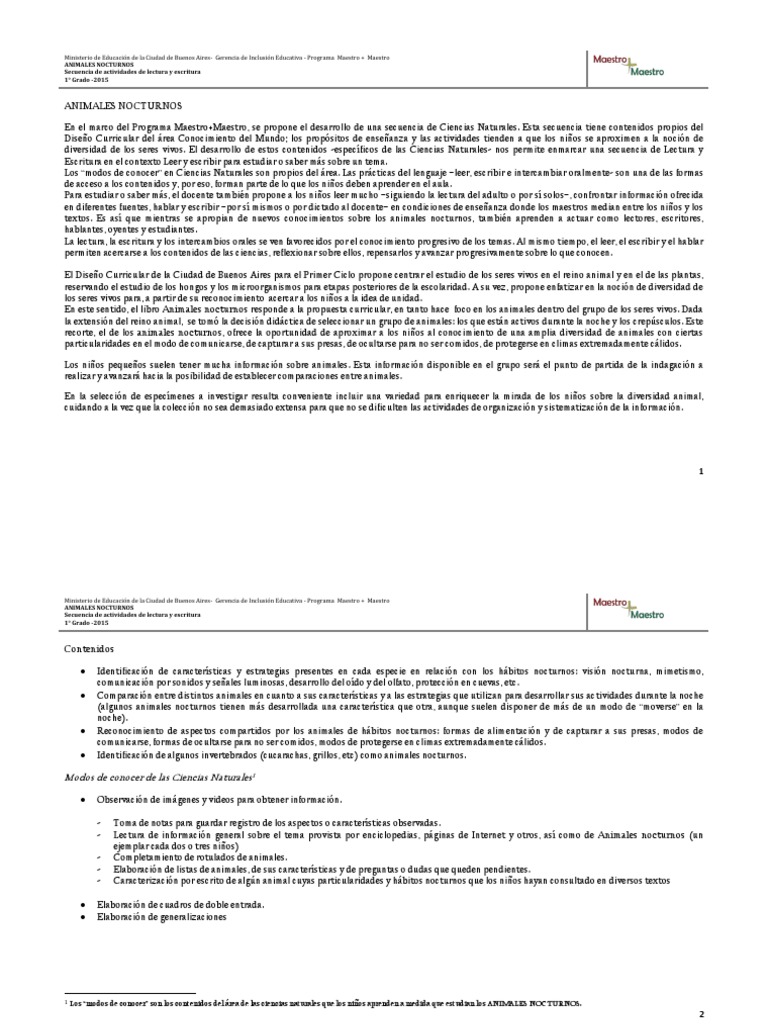 Actividades sobre Animales Nocturnos | PDF | Escritura | Conocimiento