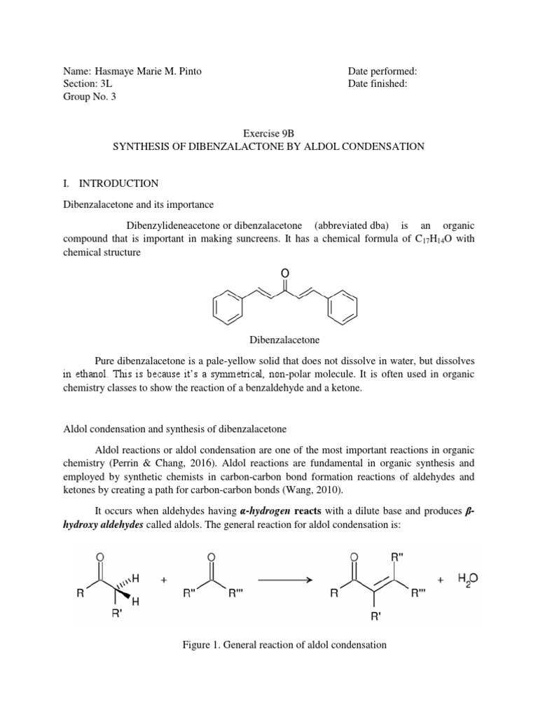 Synthesis of Dibenzalacetone by Aldol Condensation | PDF | Aldehyde ...