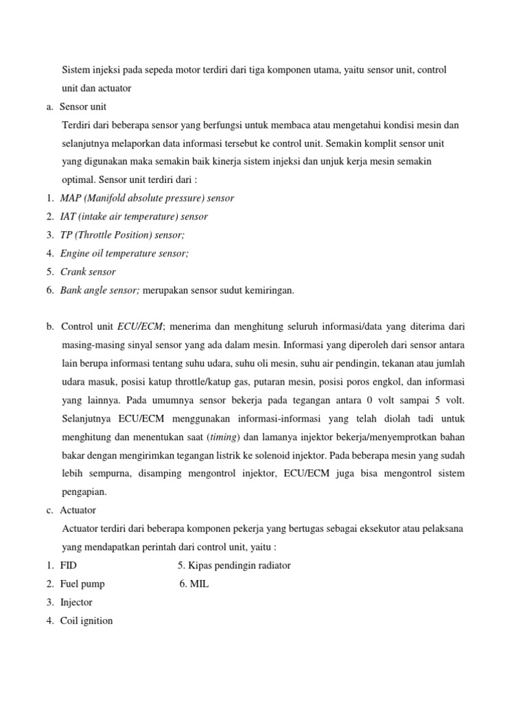 Sistem Injeksi Pada Sepeda Motor Terdiri Dari Tiga Komponen Utama | PDF ...