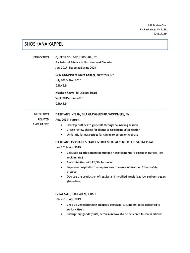 Resume Generic Oct 2019 | PDF | Dietitian | Health Care