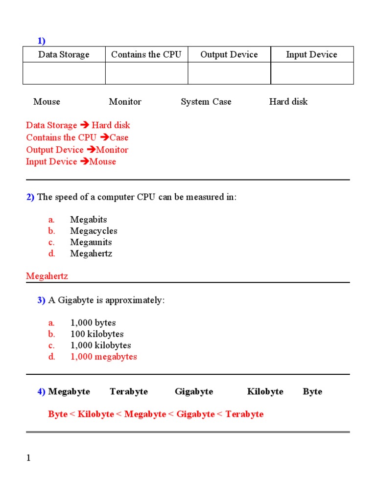 Data Storage Hard Disk Contains The CPU Case Output Device Monitor ...