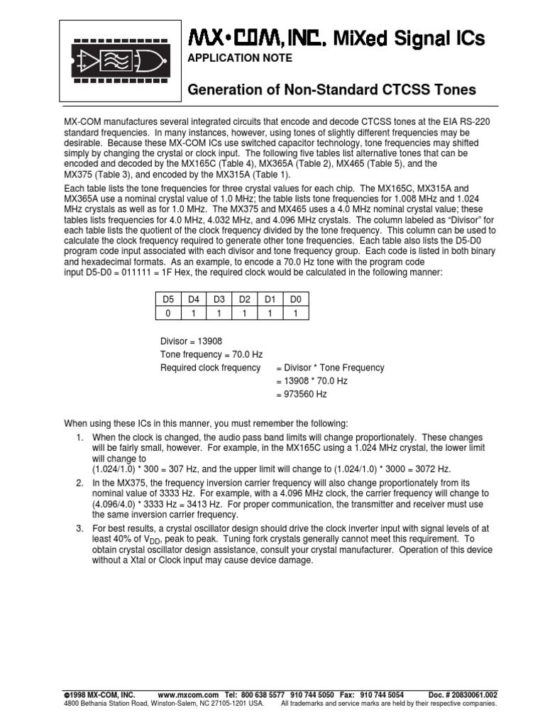 Generation of Non-Standard CTCSS Tones: Application Note | PDF | Hertz ...
