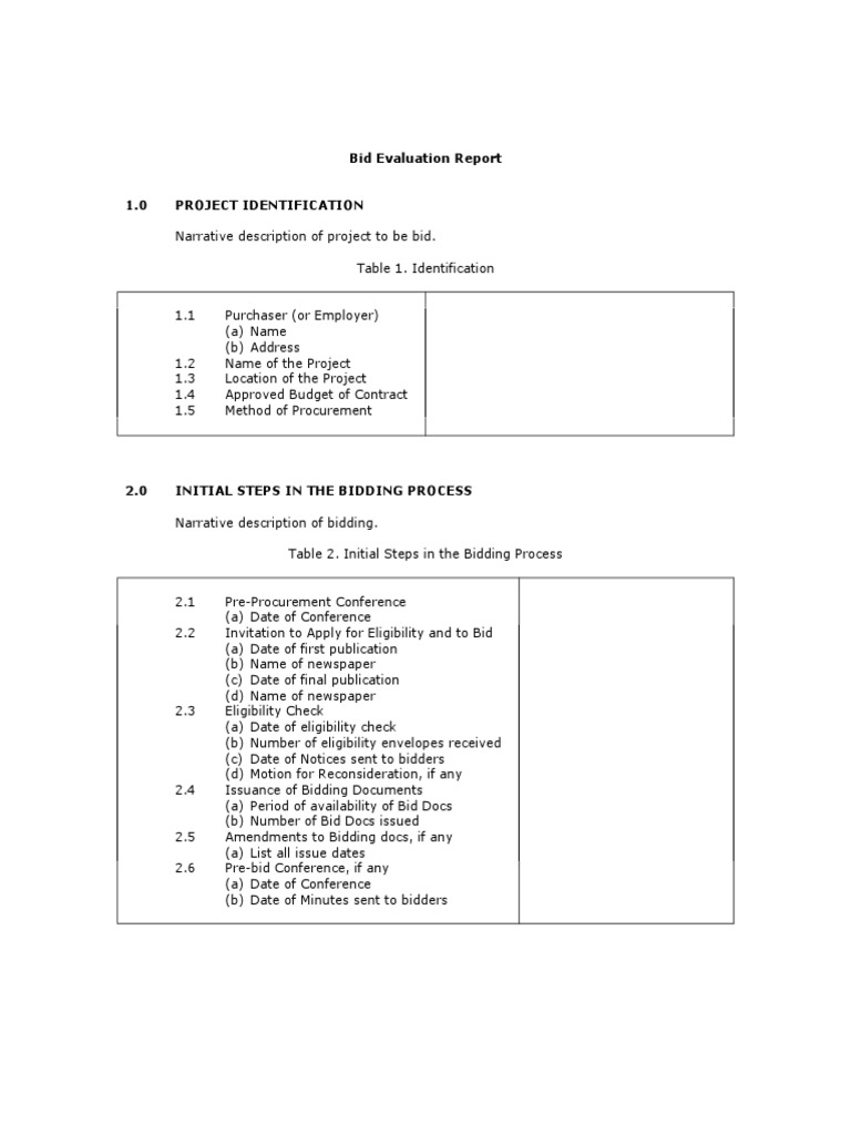 Bid Evaluation Report Sample Template | PDF | Government | Business