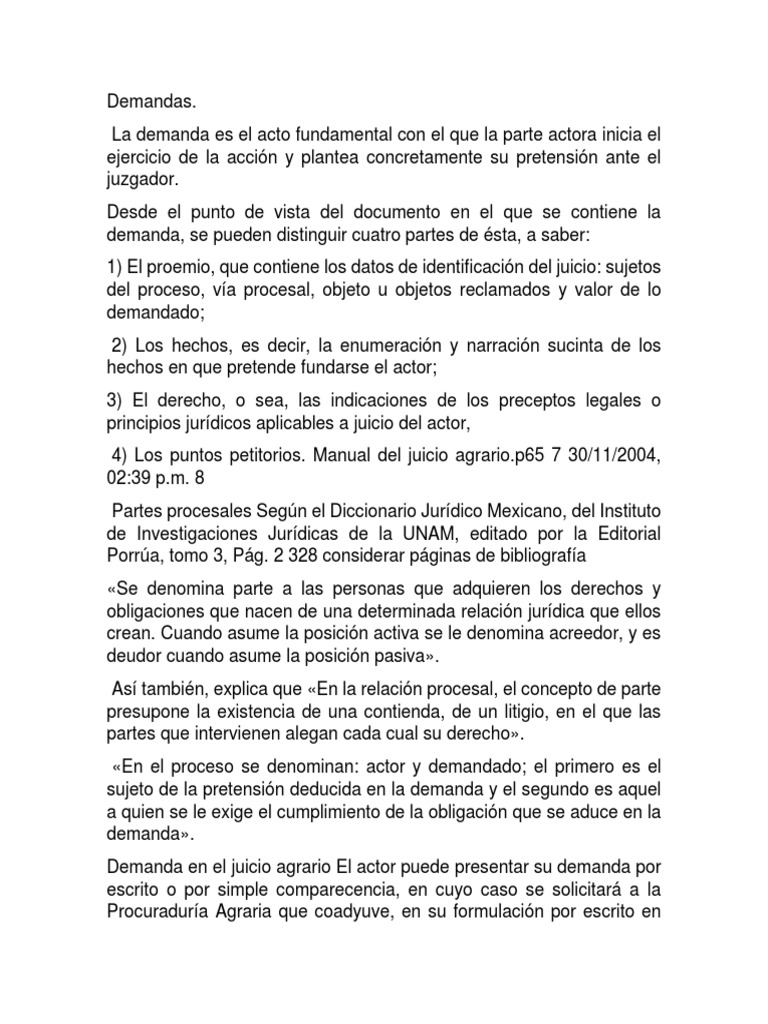 Elementos de Una Demanda Agraria | PDF | Demanda judicial | Ley procesal