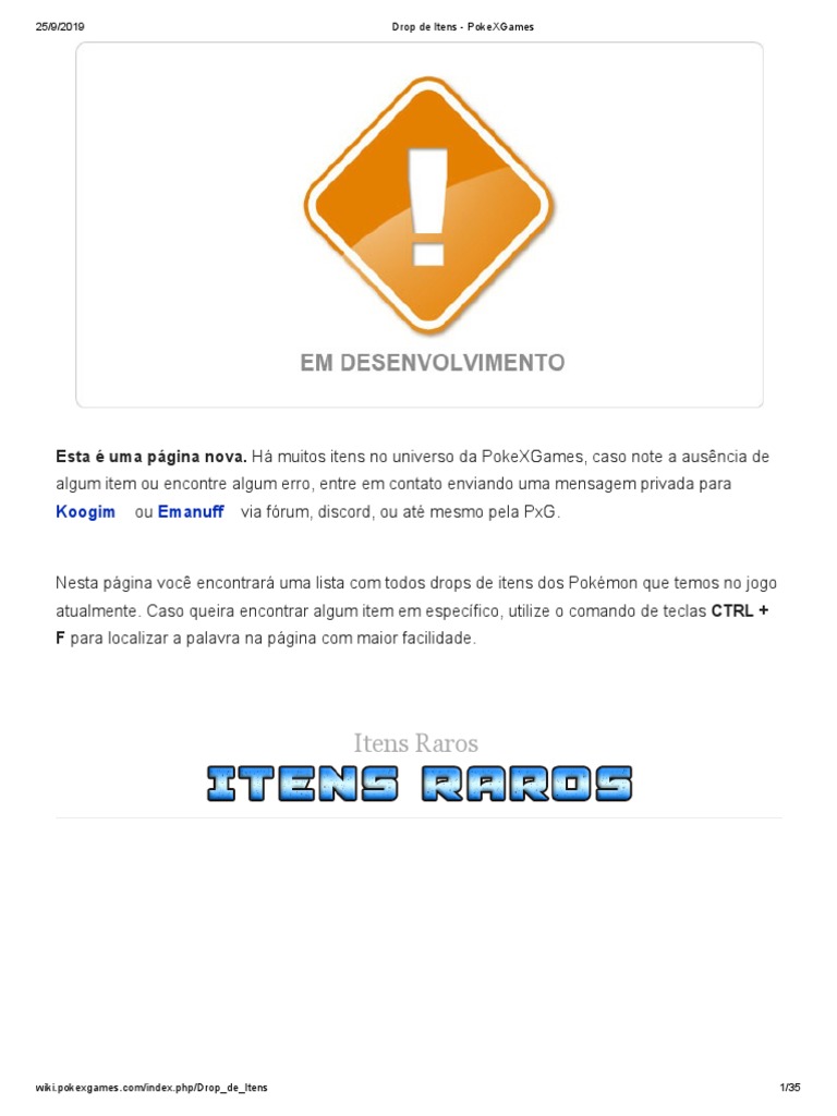 Drop de Itens - PokeXGames | PDF | Claw | Nature