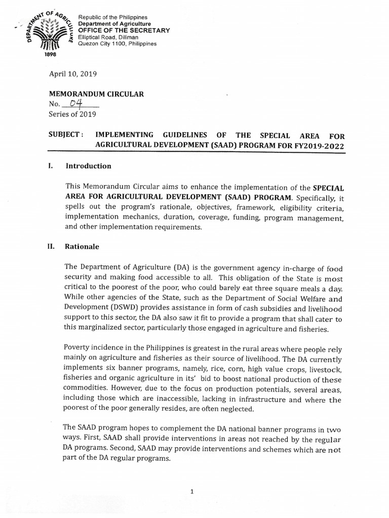 Memo Circular No. 4 SAAD Implementing Guidelines (Amended) | PDF