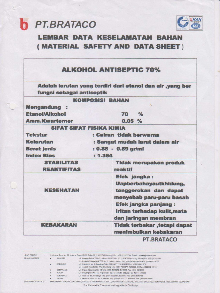 MSDS Alcohol 70%-1 PDF | PDF