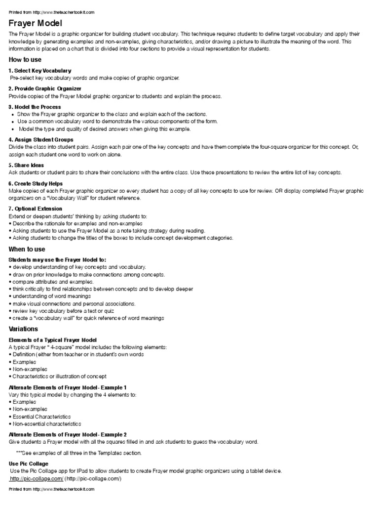 Frayer Model Template and Guide | PDF | Vocabulary | Concept