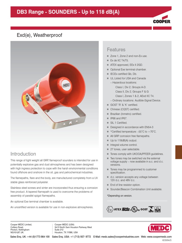DB3 Range - SOUNDERS - Up To 118 DB (A) : Exd (E), Weatherproof | PDF ...