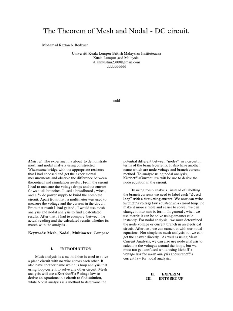The Theorem of Mesh and | PDF | Electrical Network | Voltage