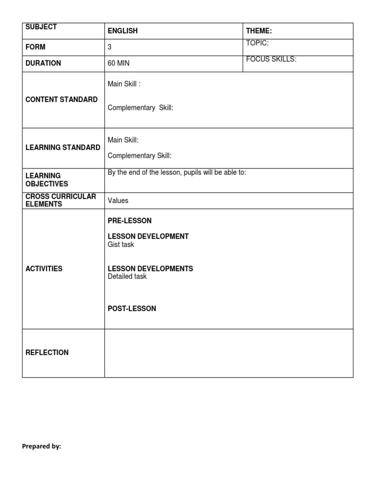 English Form 3 Lesson Plan Guide | PDF