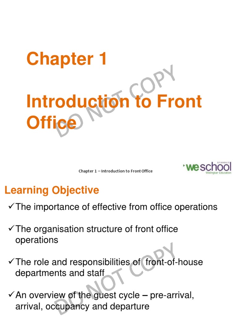 Chapter 1 - Introduction To Front Office | PDF | Sales | Foodservice