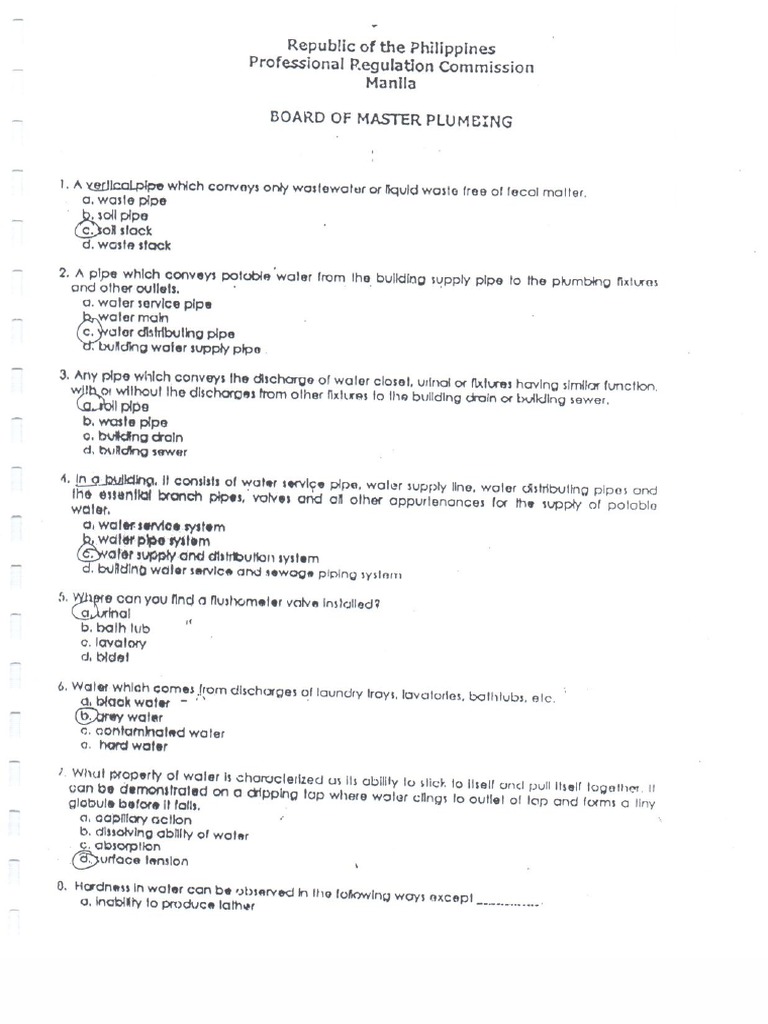 Master Plumbing Past Board Exam | PDF
