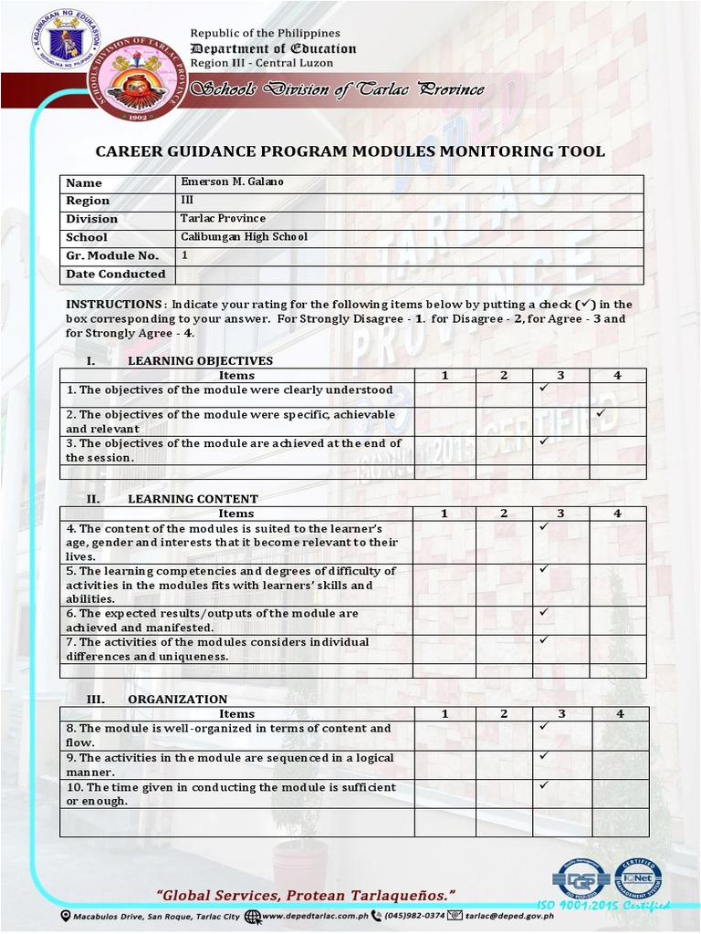 Monitoring the Effectiveness of a Career Guidance Module for Senior High School Students | PDF ...