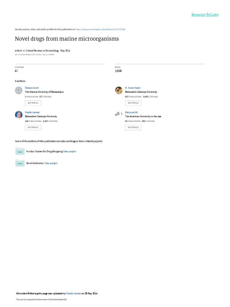 01 Drugs From Marine Microorganisms | PDF | Microorganism | Fungus