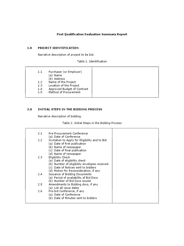 Post-Qualification Evaluation Summary Report (Template) | PDF ...