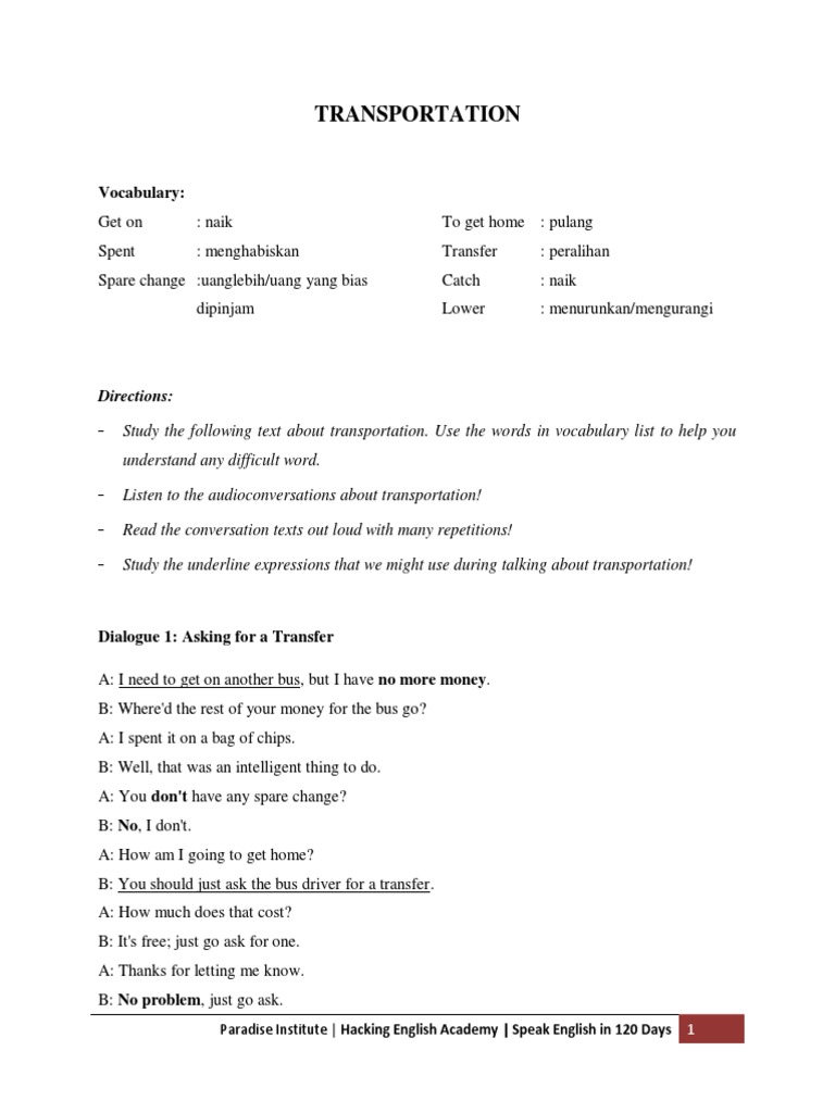 Transportation: Vocabulary | PDF | English Language | Question