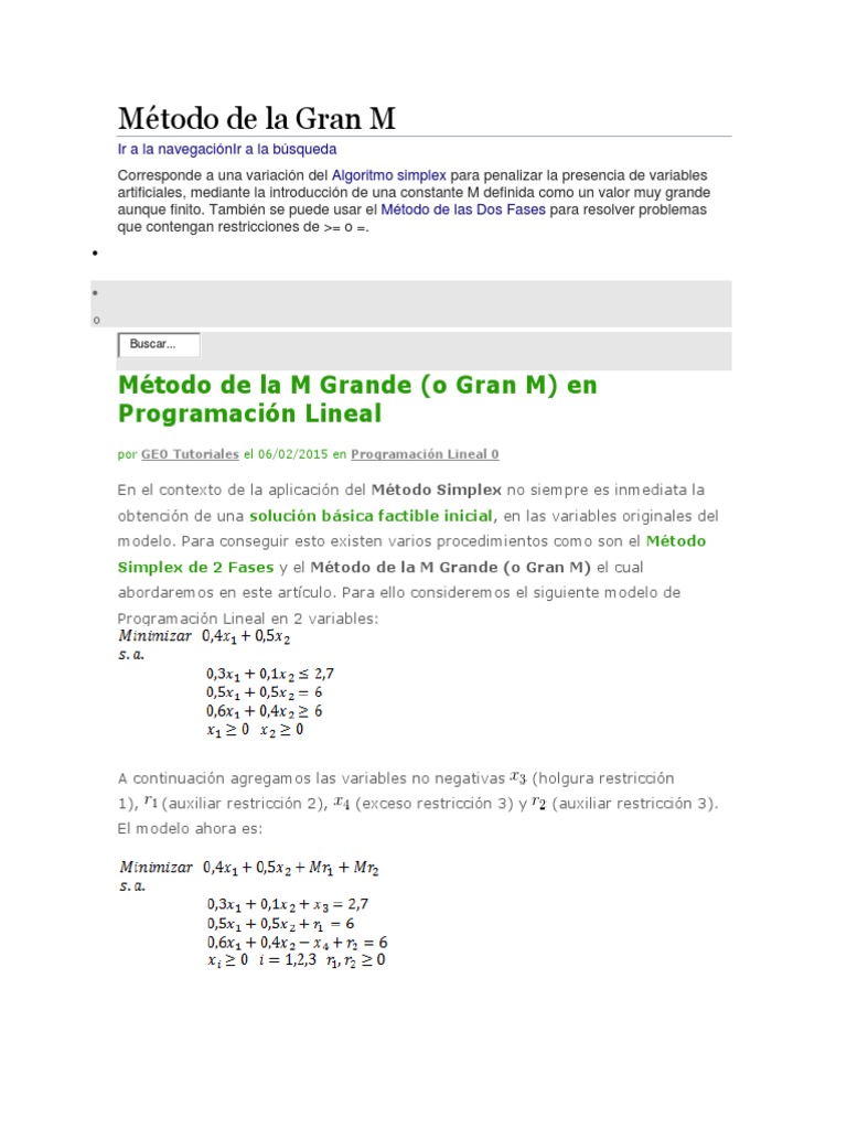 Método de la Gran M | PDF | Programación lineal | Informática teórica