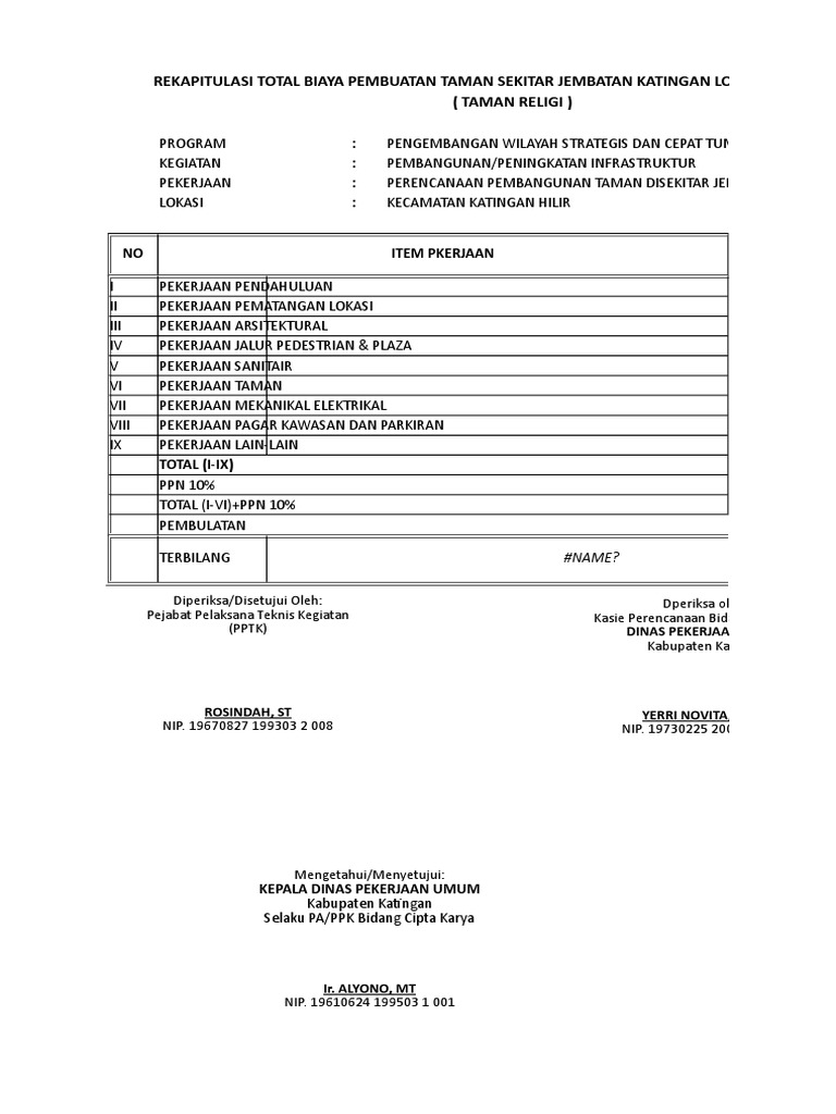 Contoh Rab Taman | PDF