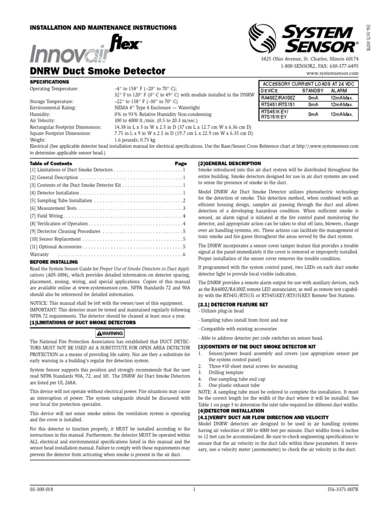 Smoke Detector - Duct Mounted Housing - DNRW | PDF | Duct (Flow) | Tools