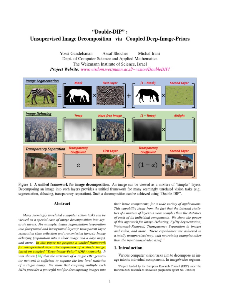 "Double-DIP": Unsupervised Image Decomposition Via Coupled Deep-Image-Priors | PDF | Image ...