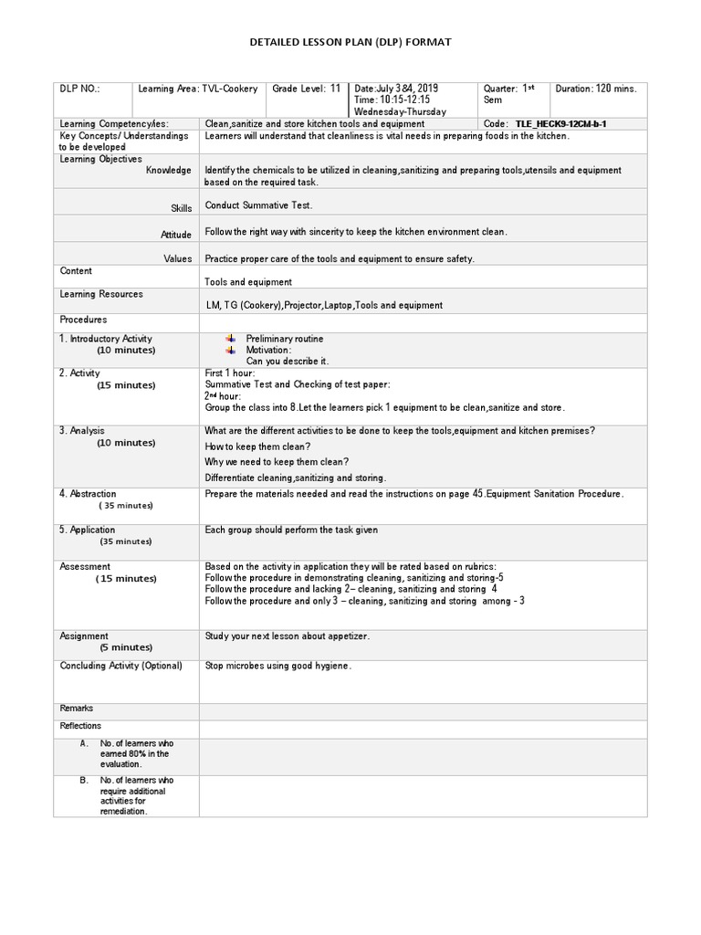 1.DLP Cookery 11 | PDF | Confectionery | Lesson Plan