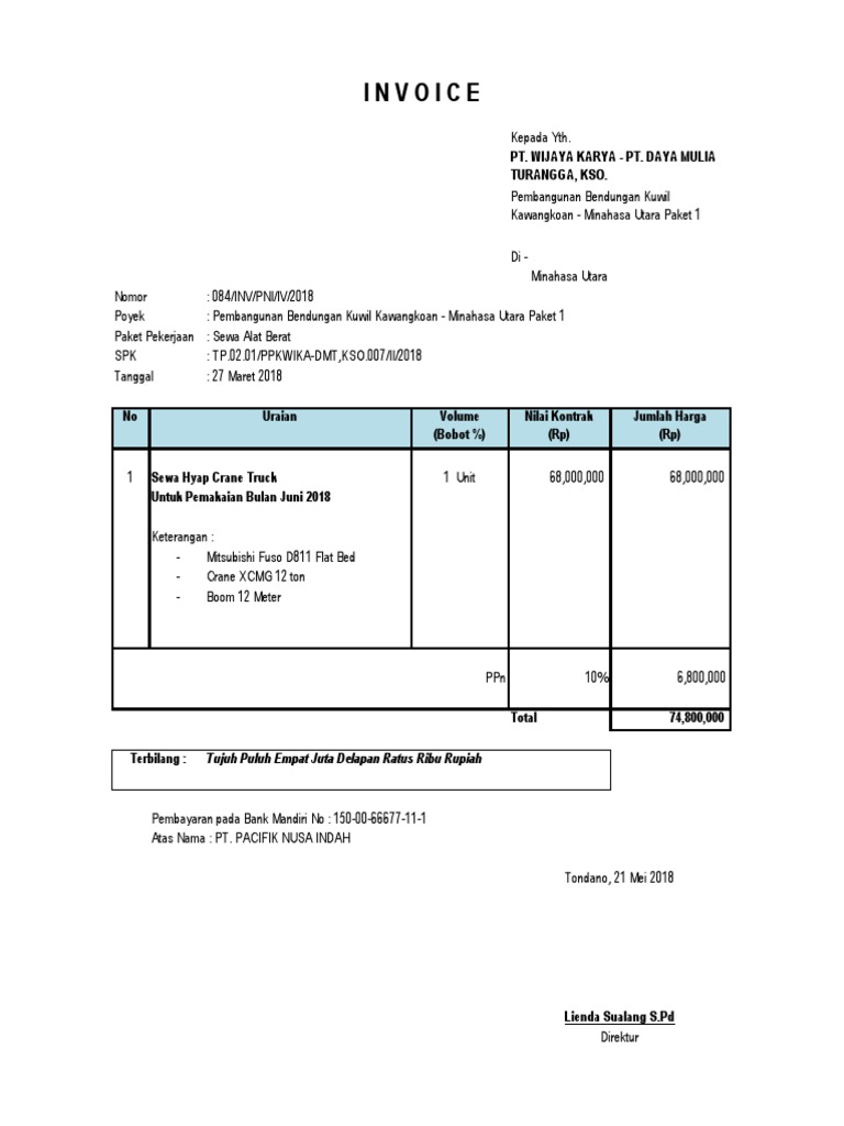 INVOICE Sewa Hyap Crane Truck | PDF