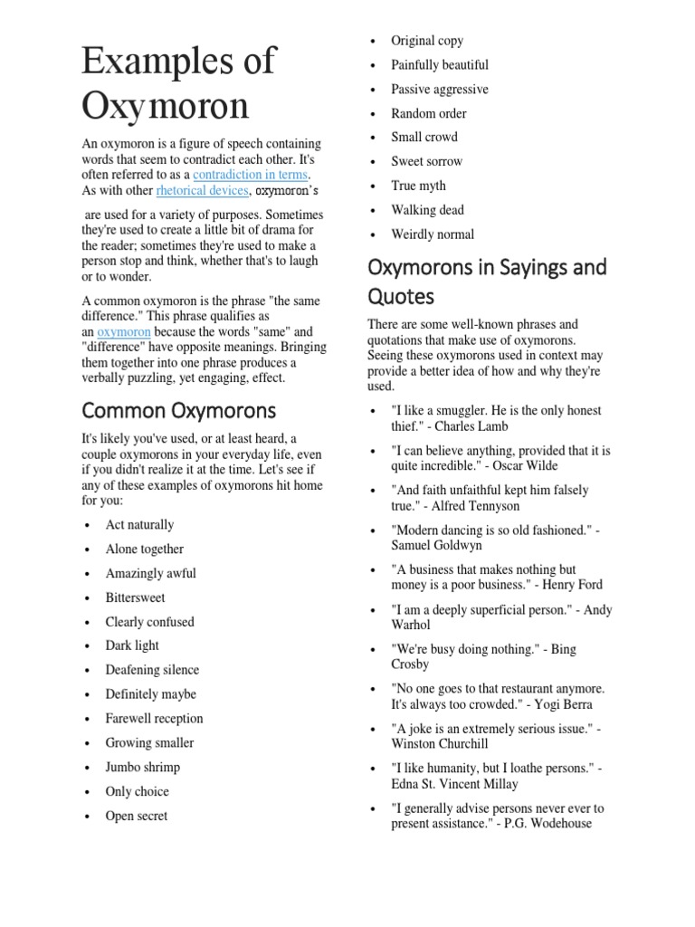 Examples of Oxymoron | PDF