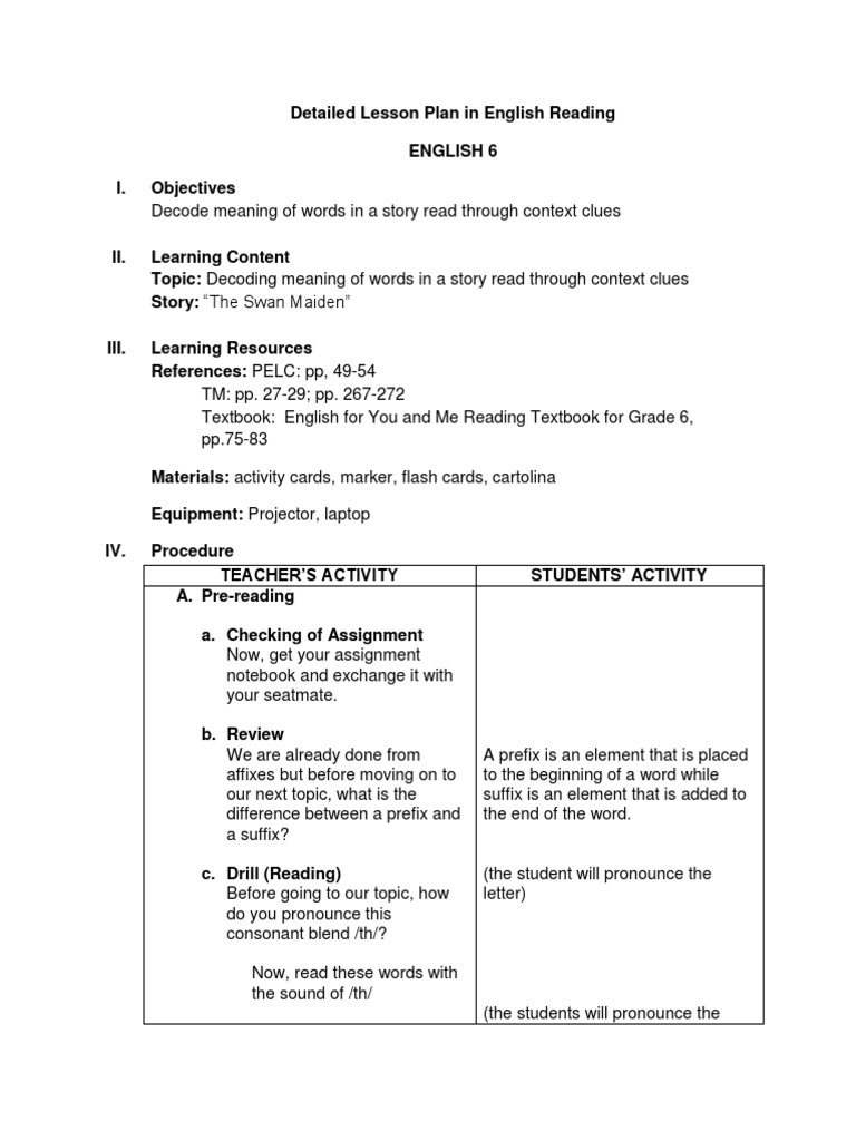English 6 Lesson Plan: Context Clues | PDF | Heredity | Learning