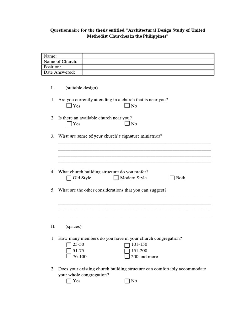 Questionnaire For The Thesis Entitled "Architectural Design Study of ...