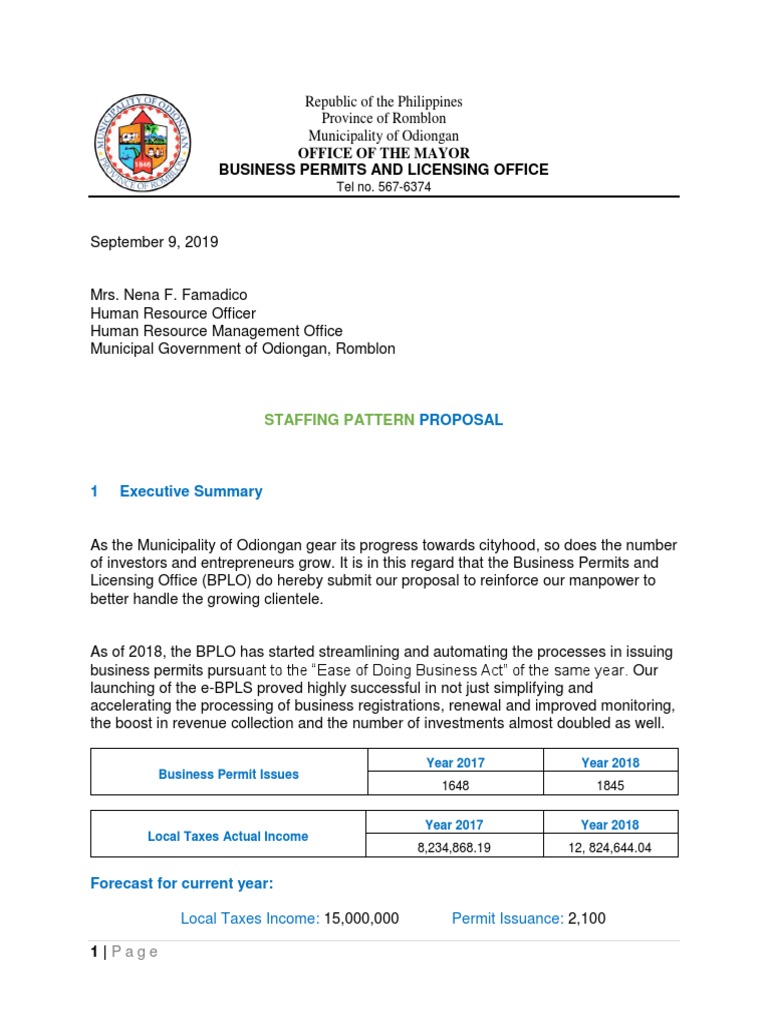 BPLO Staffing Pattern Proposal 2023 | PDF | Taxes | Business