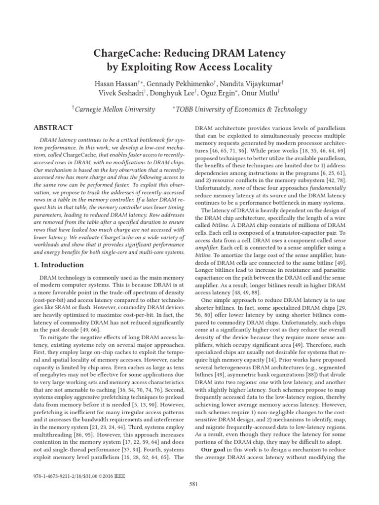 ChargeCache Reducing DRAM Latency by Exploiting Row Access Locality | PDF | Dynamic Random ...