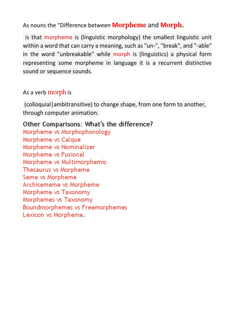 Difference Between Morpheme and Morph PDF | PDF | Morphology ...