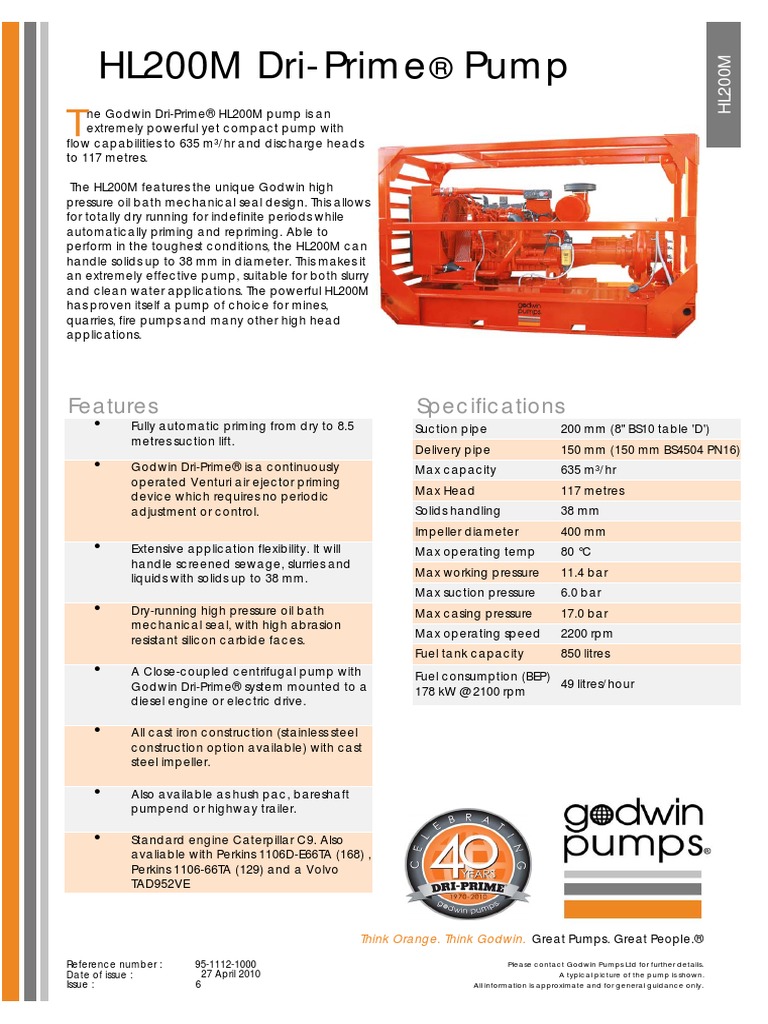 HL200M Dri-Prime Pump: Features Specifications | PDF | Pump | Machines