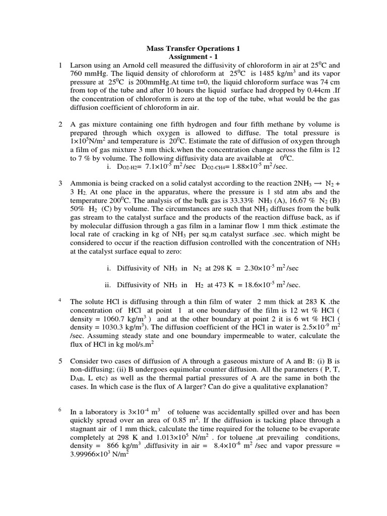 Mass Transfer Operations 1 | PDF | Diffusion | Gases