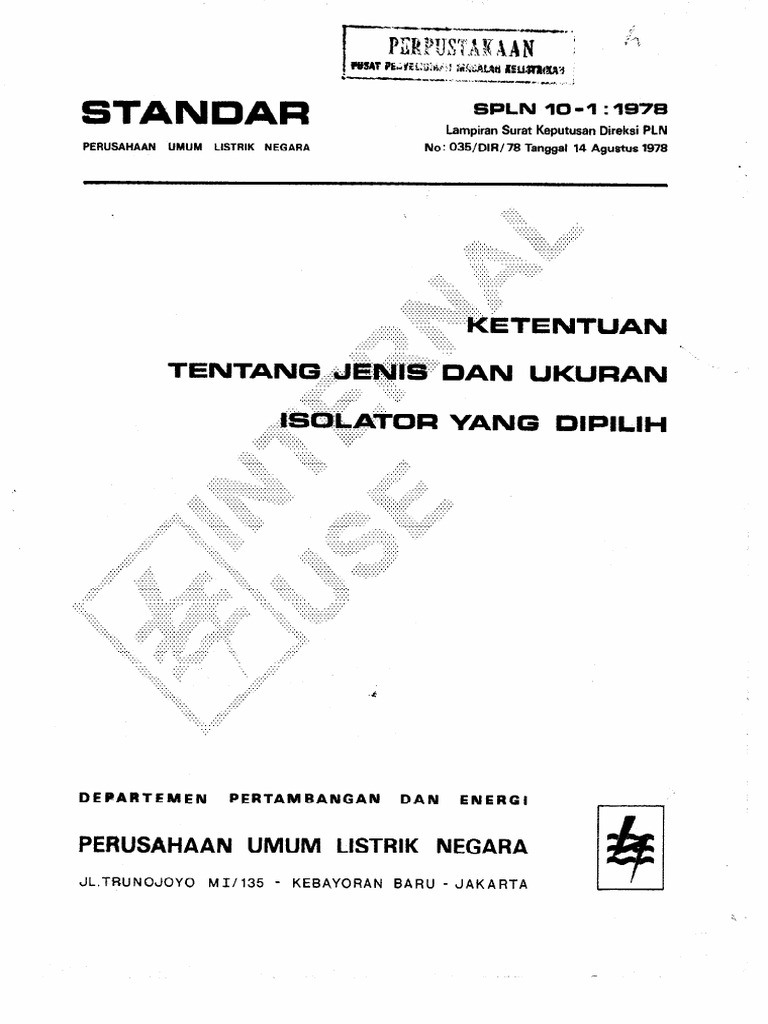 SPLN 10-1 1978 Ketentuan TTG Jenis Dan Ukuran Isolator Yang Dipilih | PDF