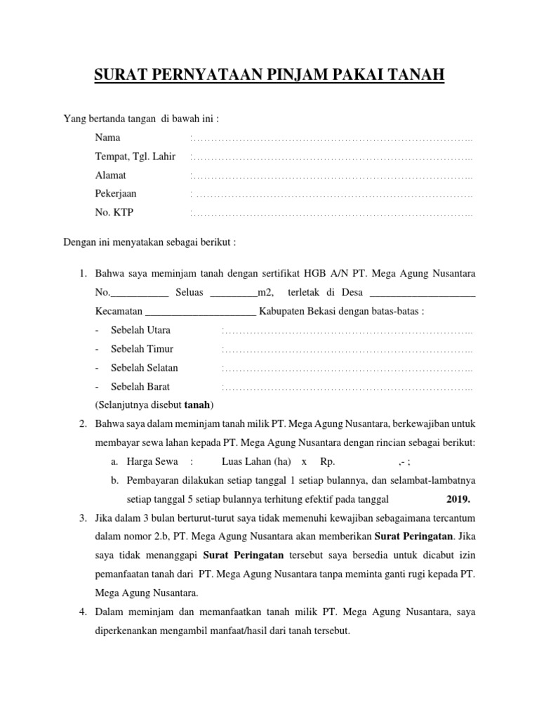 Surat Pernyataan Pinjam Pakai Tanah | PDF