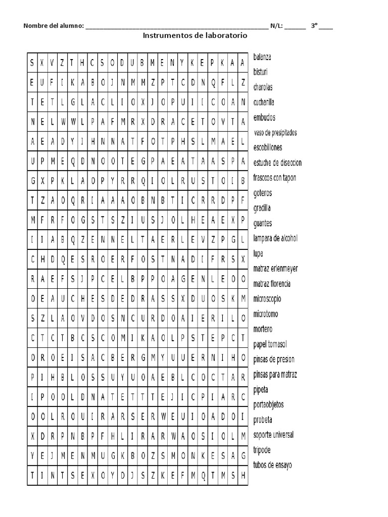 Sopa de Letras Instrumentos de Laboratorio | PDF