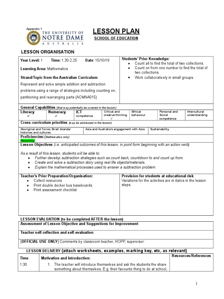 Diagnostic Maths Lesson Plan 1 | PDF | Subtraction | Teachers
