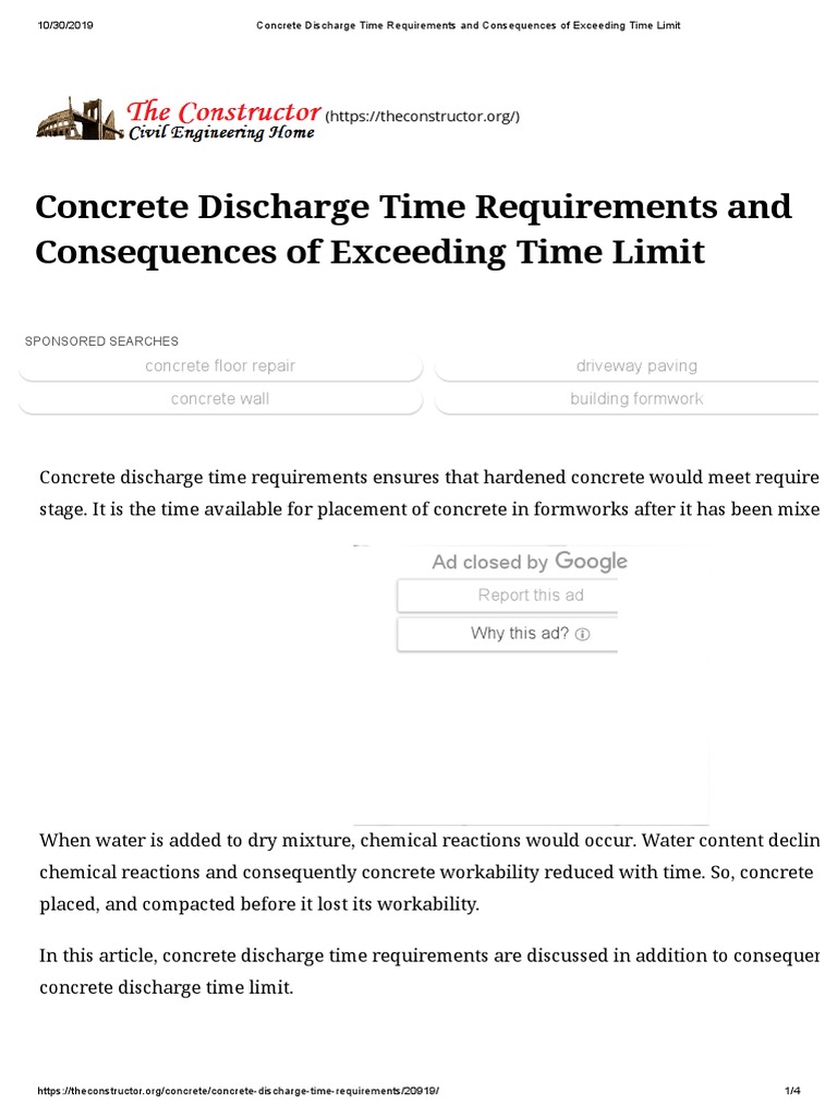 Concrete Discharge Time Limits Explained | PDF | Concrete | Composite ...