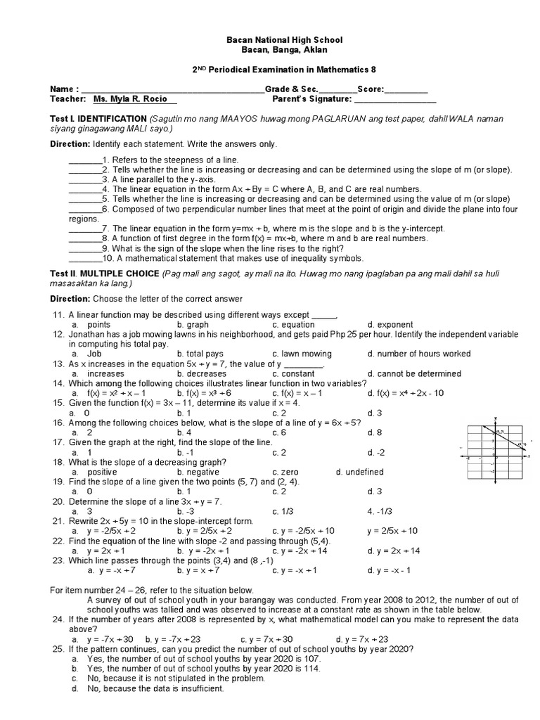 2ND Math 8 | PDF | Line (Geometry) | Equations