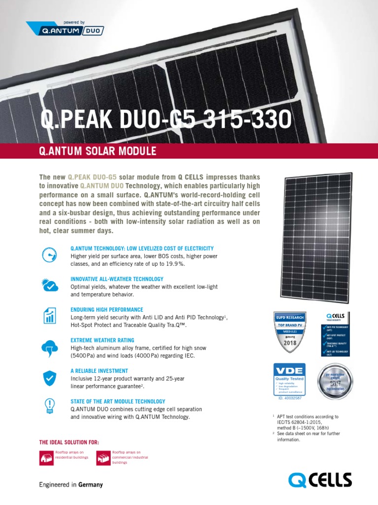 Hanwha Q Cells Data Sheet Qpeak Duo-G5 315-330 2018-03 Rev03 Na | PDF ...