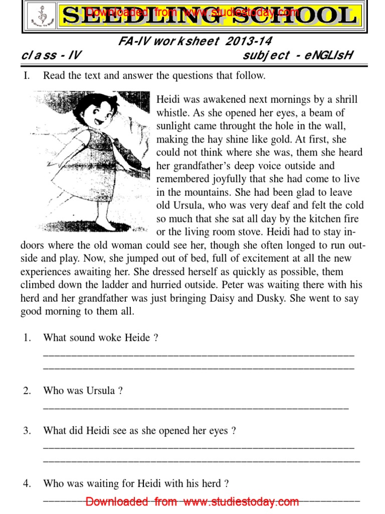 CBSE Class 4 English Revision Worksheet (106) - Revision | PDF