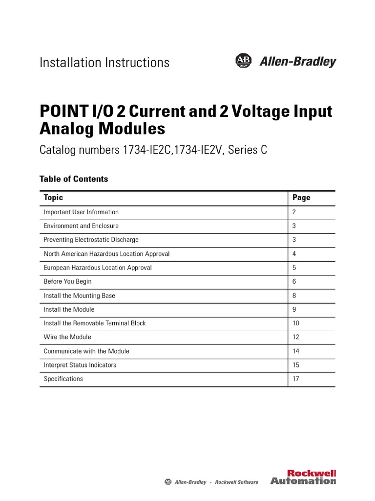POINT I/O 2 Current and 2 Voltage Input Analog Modules: Installation ...