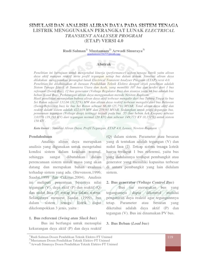 Simulasi Dan Analisis Aliran Daya Pada Sistem Tenaga Listrik ...
